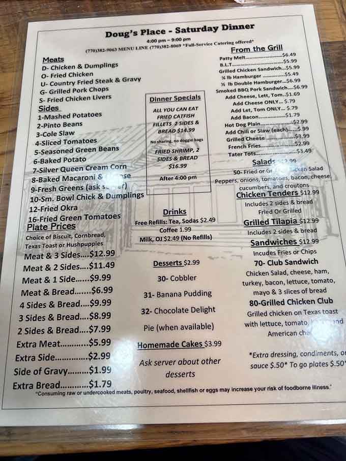 This menu is your roadmap to happiness, featuring meat-and-three combinations that'll make your day infinitely better.