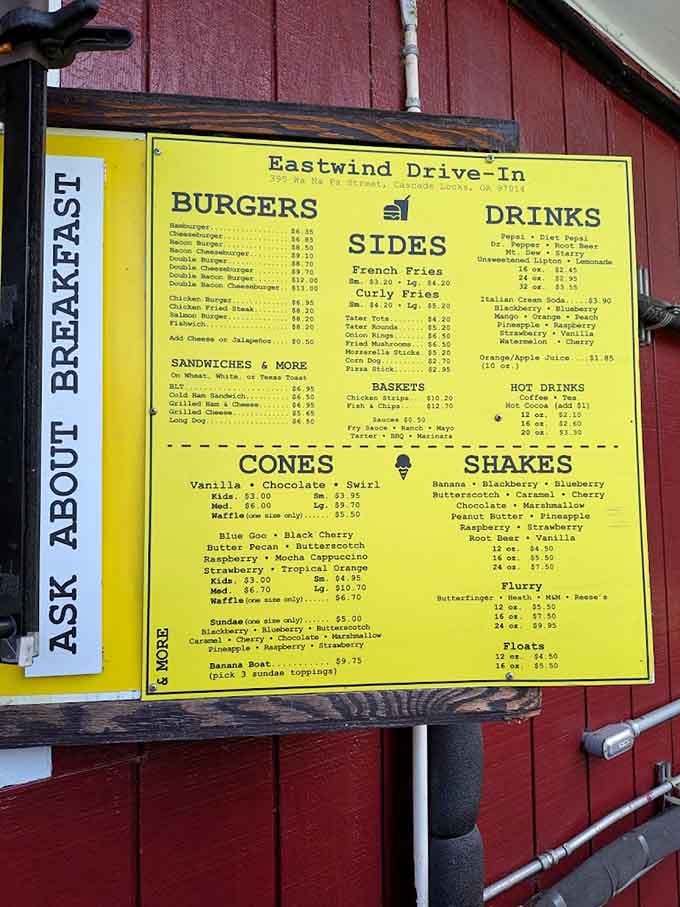 This menu board doesn't mess around, offering everything from burgers to sundaes in portions that mean business.