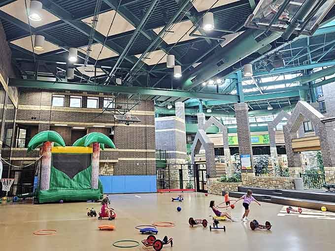 Look up and marvel at the soaring glass atrium that floods this indoor paradise with natural light and greenery.