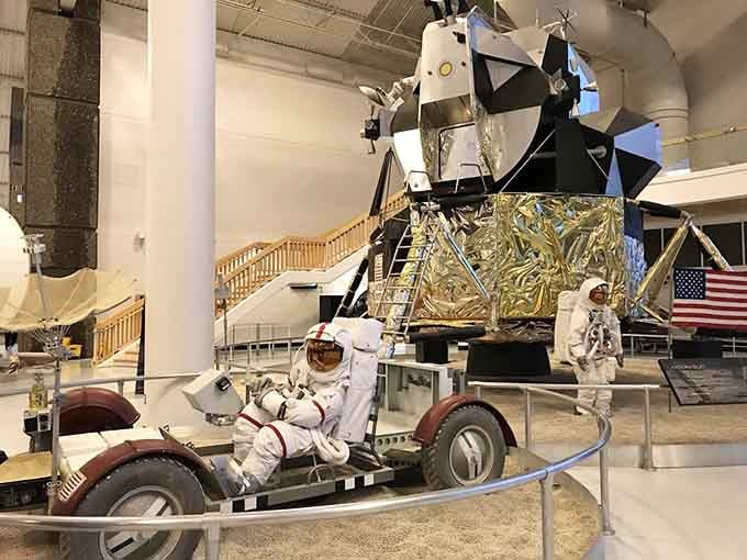 Lunar rovers and spacesuits remind us that some folks actually drove on the moon while we struggle with parallel parking.