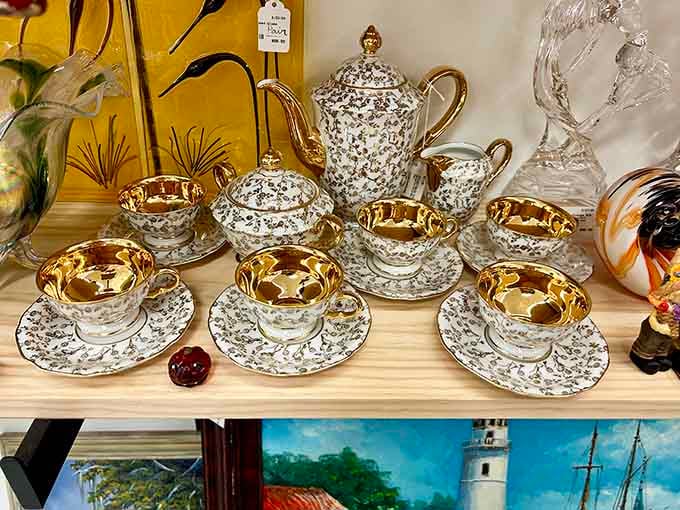 Gold-rimmed teacups that would make your grandmother swoon, elegance you can actually afford to own.