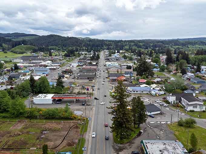 From above, you can see how this little logging town nestles into the surrounding wilderness perfectly.