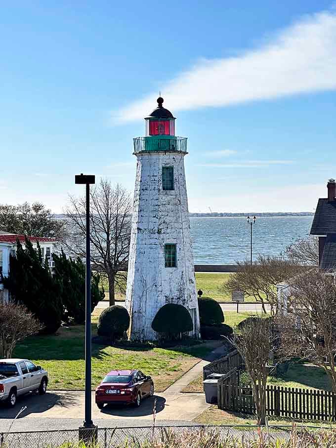 The Old Point Comfort Lighthouse has been guiding ships since your great-great-grandparents were young, still standing proud against the bay.