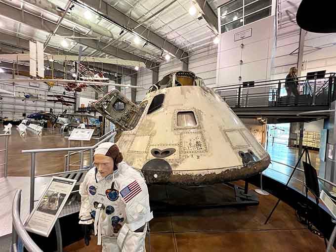 The Apollo 7 command module sits there casually, as if space travel were no big deal whatsoever.