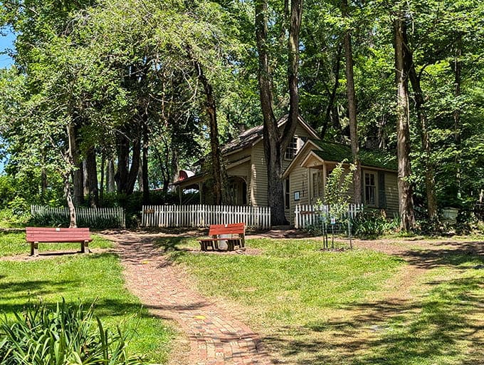 Heritage Canyon's historic building sits peacefully among the trees, a perfect spot for quiet reflection.