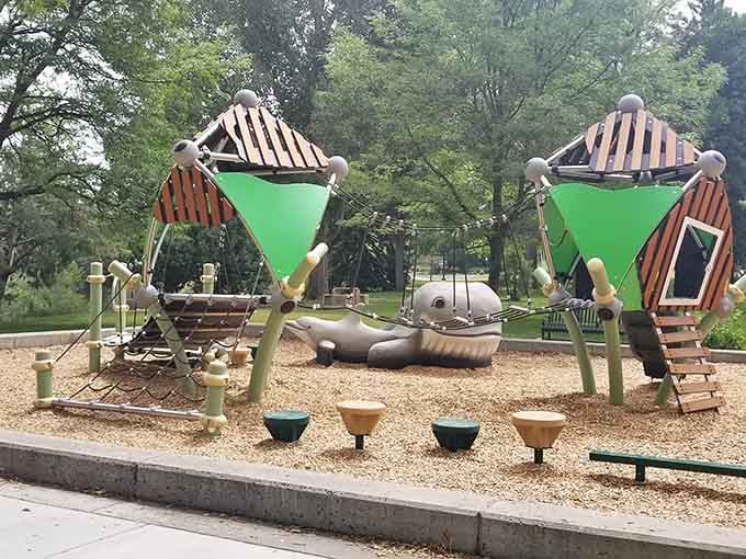This whimsical playground looks like something designed by elves who studied engineering—childhood imagination meets structural integrity in perfect harmony.