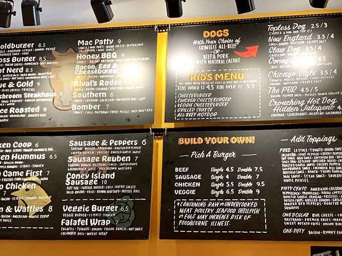 A menu board this extensive is either ambitious or confident, and judging by the crowds, GoldBurgers has every right to be both.