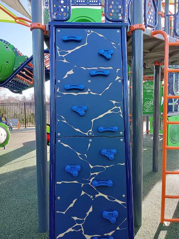 That climbing wall's lightning-bolt pattern would make even Spider-Man think twice before attempting the ascent.