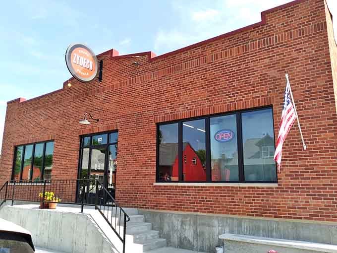 Zydeco brings a modern brick facade to historic Hermann, proving the town knows how to blend old and new.