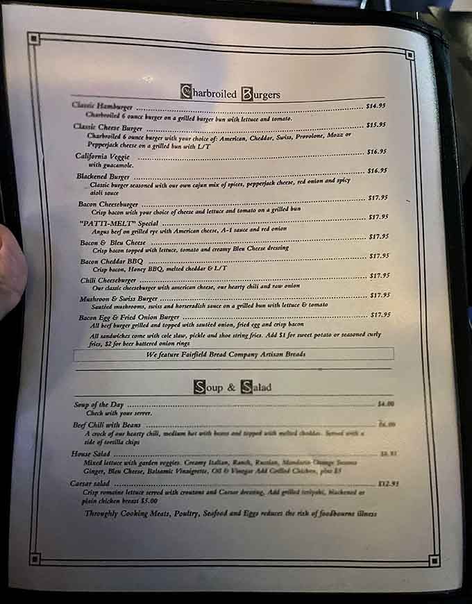 When a menu lists this many burger variations, you know someone's been listening to customers for decades.