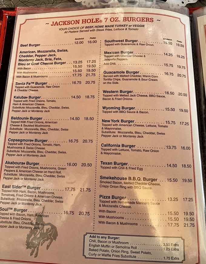 This burger menu reads like an epic novel, and every chapter ends deliciously.