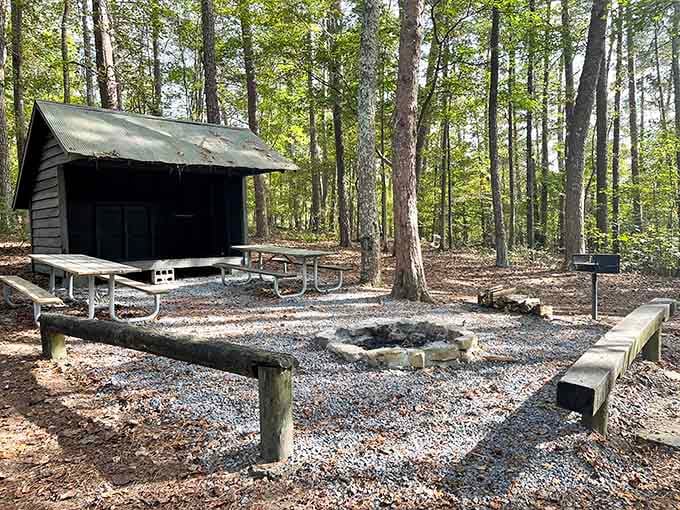 Your campsite comes with a shelter, because even roughing it should include a roof over your head sometimes.