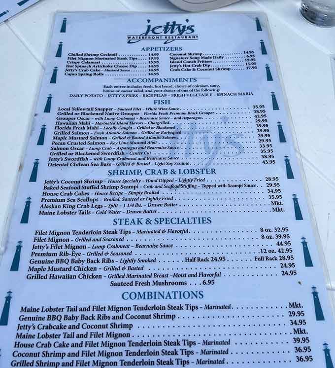This menu reads like a greatest hits album of Florida seafood with some landlubber favorites too.