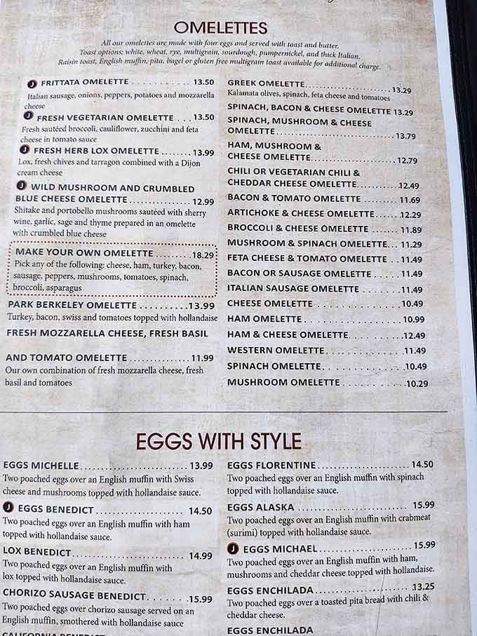 This menu reads like a greatest hits album, except every track is about eggs and they're all number one.