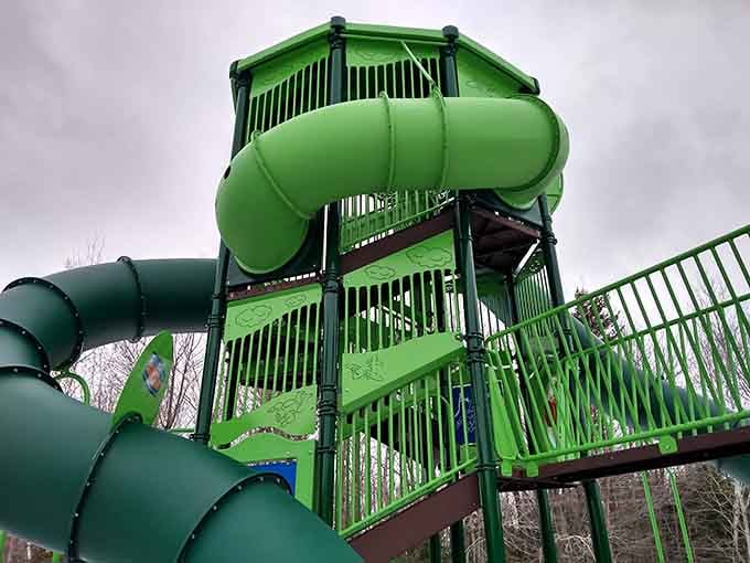 That towering green tube slide is basically a thrill ride without the ticket price or long lines.