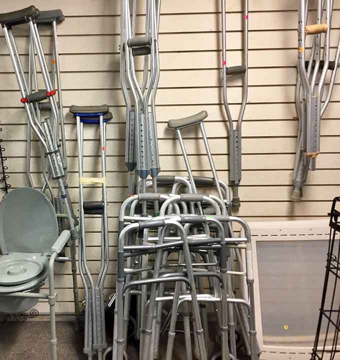 Even medical equipment finds new life here, proving one person's recovery aid becomes another's necessary support system.