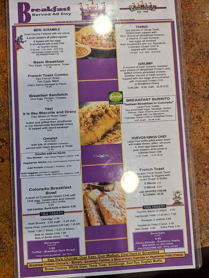 The menu proudly displays that Food Network badge of honor next to the breakfast burrito description for good reason.