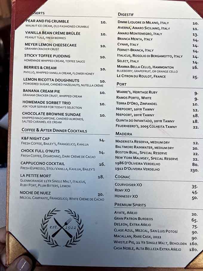 The dessert menu alone could justify the trip, featuring everything from sticky toffee pudding to lemon ricotta doughnuts.