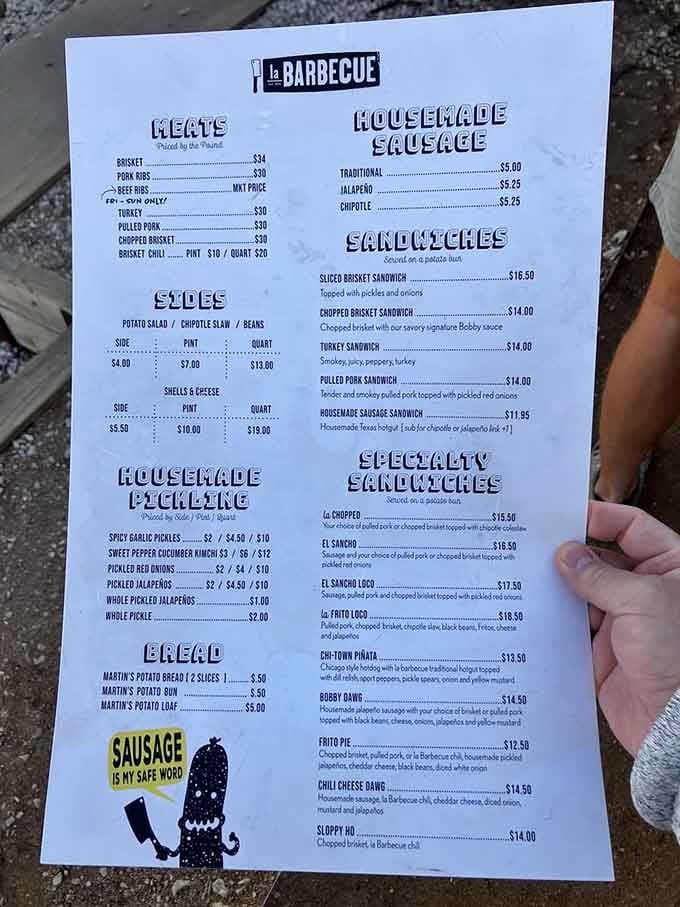 This menu reads like a love letter to Texas barbecue, with enough variety to make every decision deliciously difficult.