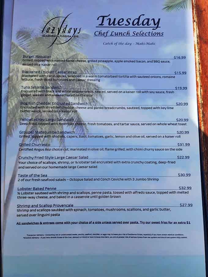 Chef lunch specials that read like a greatest hits album of Keys cuisine, from grouper to lobster everything.