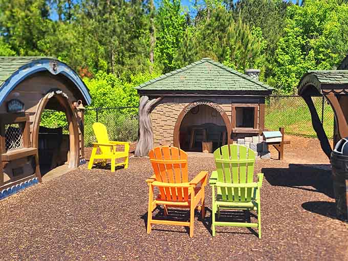 These whimsical playhouses look like something from a storybook, complete with kid-sized chairs for important imaginary business meetings.