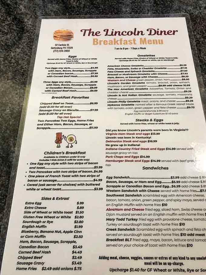 When the menu includes something called "Lincoln Is Not Rotten Omelette," you know someone's having fun back there.