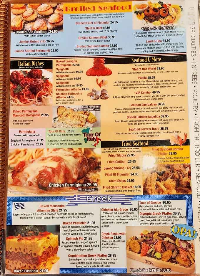 This menu reads like a choose-your-own-adventure novel, except every ending involves stretchy pants and satisfaction.