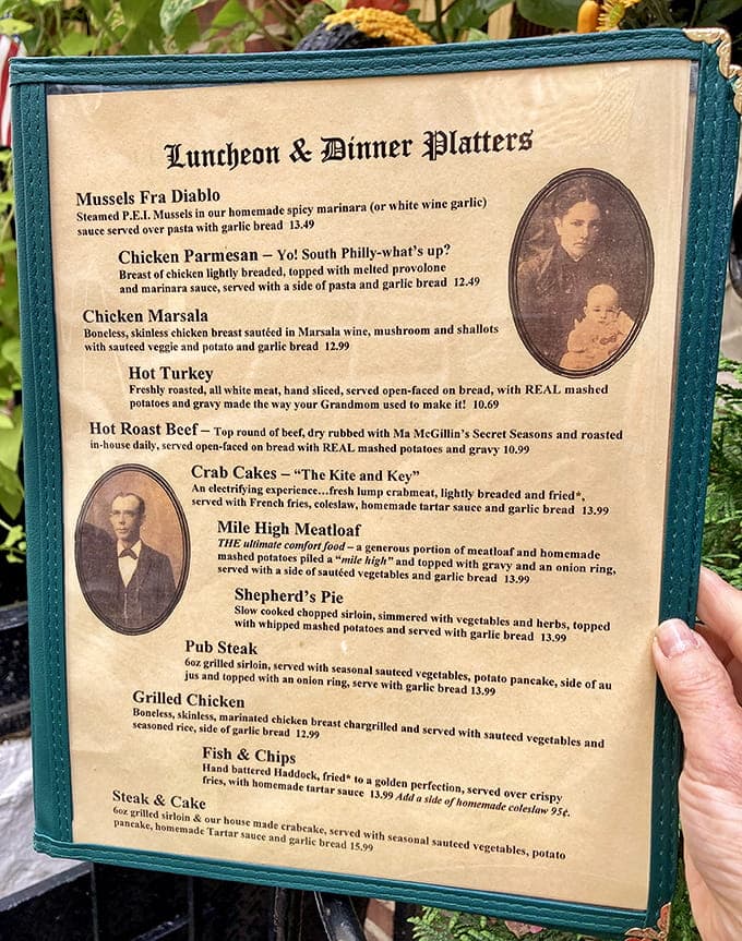 The menu tells stories with every dish, from Mussels Fra Diablo to that Mile High Meatloaf your grandmother would approve of.