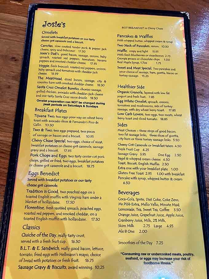 The menu reads like a love letter to breakfast classics, with omelets taking center stage in this morning symphony.