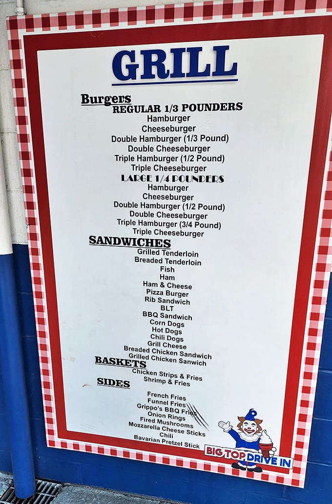 This menu reads like a greatest hits album of American comfort food. No fancy aiolis or artisanal nonsense&mdash;just honest-to-goodness classics that your grandfather would recognize.