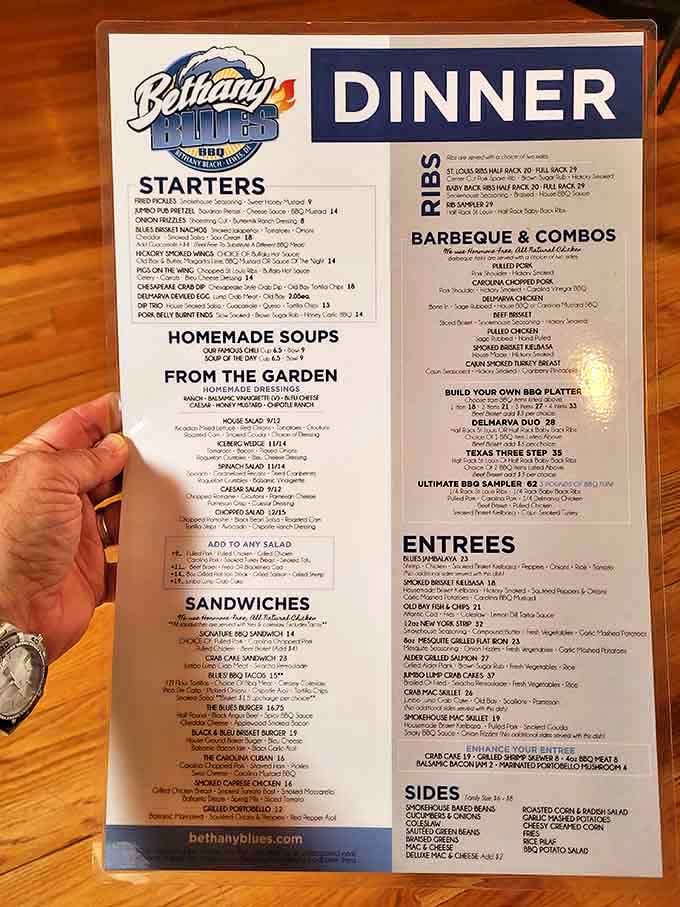 The menu reads like a love letter to regional barbecue styles, offering everything from Carolina pulled pork to Texas brisket under one Delaware roof.