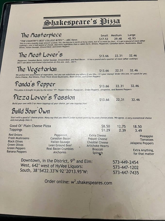 Shakespeare's menu reads like poetry to pizza lovers&mdash;each specialty pie with its own character, none requiring a king's ransom.