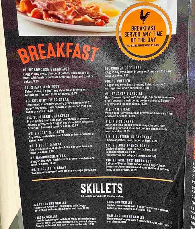 This menu isn't just a list&mdash;it's a declaration of breakfast independence. "Served any time of day" might be the three most beautiful words in English.