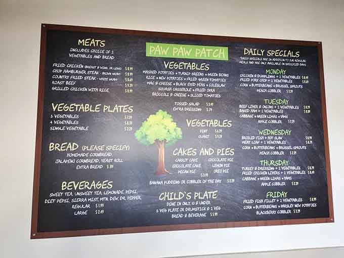 The menu board at Paw Paw Patch reads like poetry to hungry souls. Daily specials rotate like the seasons, each promising its own form of edible bliss.