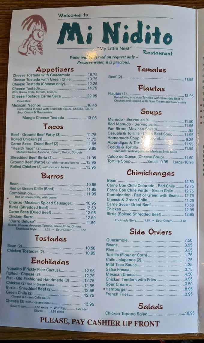 This menu is your passport to Mexican food heaven, featuring everything from carne seca to the legendary President's Plate.