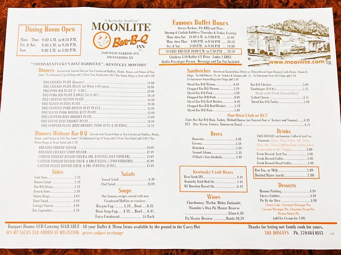 This menu reads like a love letter to Western Kentucky barbecue, and every item deserves your attention.