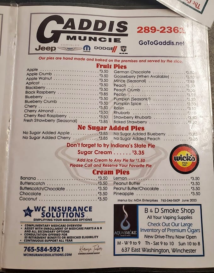 This menu reads like a pie lover's fever dream, with more varieties than you can shake a fork at.