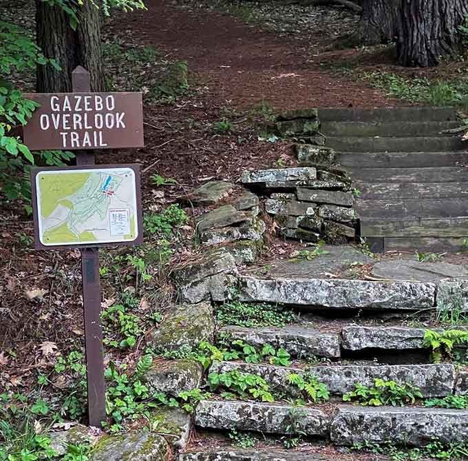 Stone steps leading to the Gazebo Overlook Trail promise views that'll make your camera roll very happy.