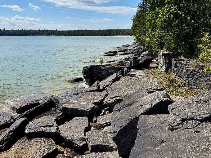 Ancient rocks meet turquoise waters in a geological love story millions of years in the making.