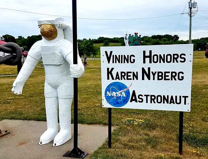 Vining honors its own astronaut with this space-suited sculpture that's absolutely out of this world, literally and figuratively.