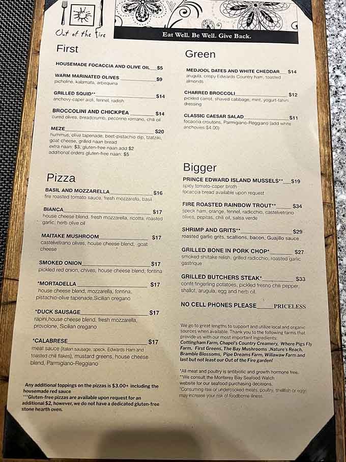 Their menu reads like a greatest hits album of wood-fired excellence, featuring creative pizzas and locally sourced ingredients.