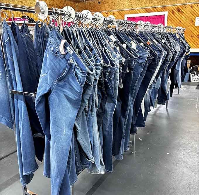 Denim heaven! More jeans than a 1980s Springsteen concert, all meticulously organized and waiting for their second act.