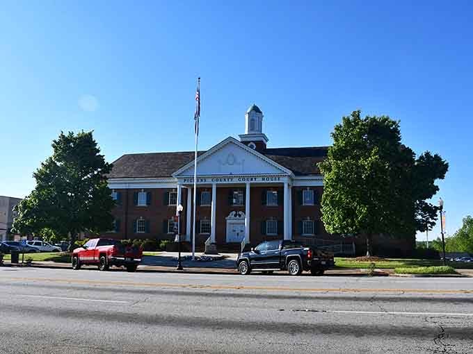 The Pickens County Courthouse stands proud, a beautiful reminder of Southern architecture and civic tradition done right.