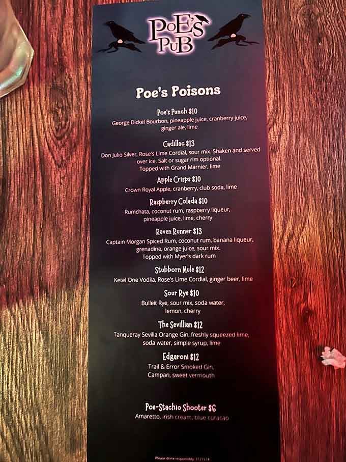"Poe's Poisons" might be the most delightfully ominous cocktail menu section you'll ever order from happily.