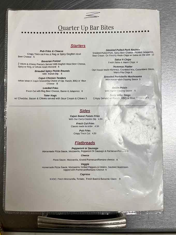 This menu reads like a greatest hits album of bar food, minus the prices that make you reconsider.