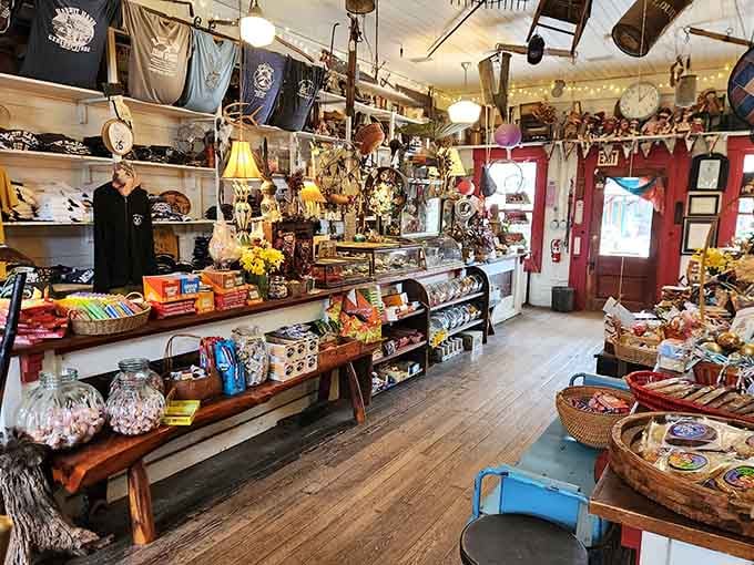 Inside looks like your grandmother's attic if she collected everything wonderful and displayed it with perfect charm.