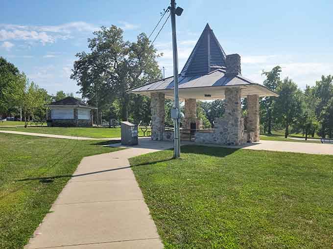 Rand Park's stone pavilion offers a shady respite on summer days, the kind of place Norman Rockwell would've painted people enjoying ice cream and gossip.