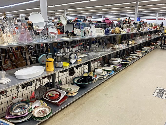 From vintage glassware to modern serving pieces, these shelves hold the complete history of American dining in one spot.