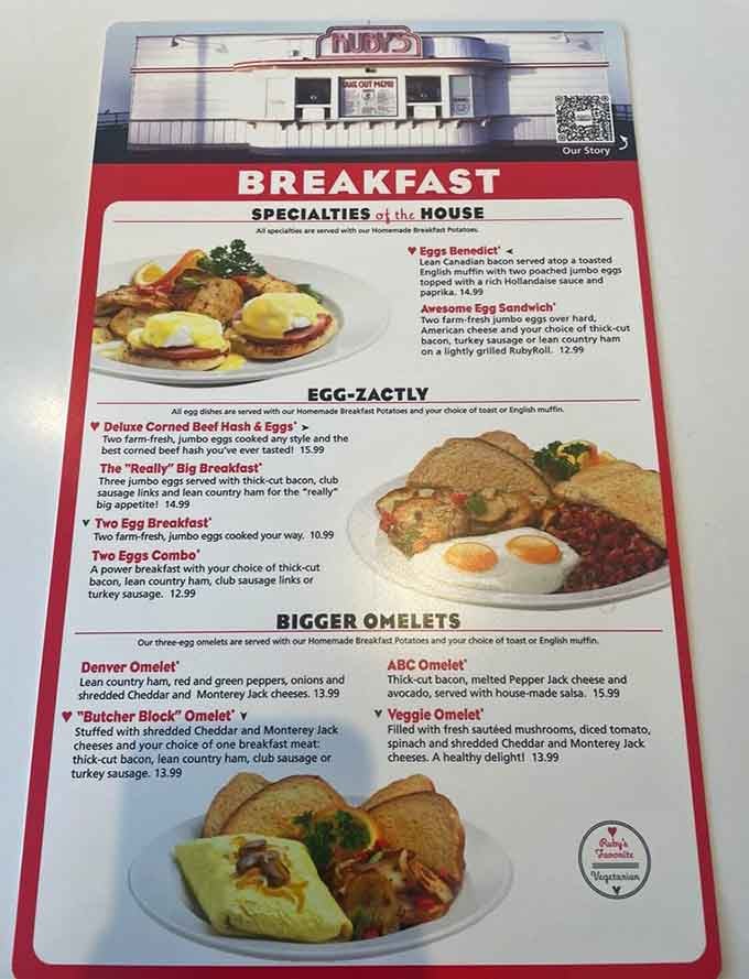 The breakfast menu promises farm-fresh eggs and omelets that'll make you forget about your diet plans entirely.
