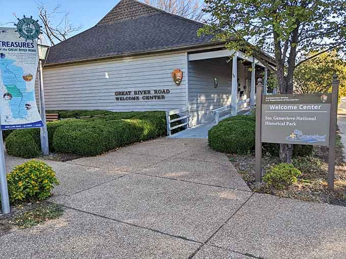 The National Historical Park Welcome Center greets visitors ready to explore Missouri's oldest permanent settlement.